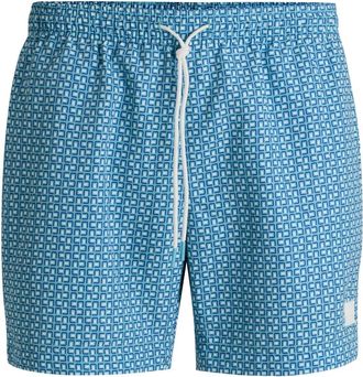 BOSS Herren Vibe Bedruckte Badeshorts mit Logo-Aufnäher Hellblau S