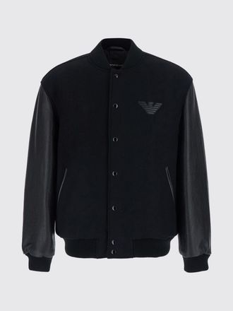 Emporio Armani Bomber style coll&egrave;ge en laine et cuir avec logo Aigle