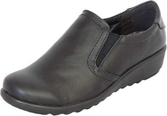 Cushion-Walk Mocassins Femme Noirs Confort à Petit Talon compensé en Imitation Cuir avec Semelle Intérieure Coussinée