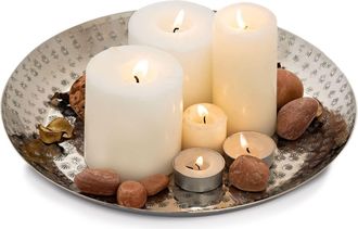 Casamia Deko Tablett &oslash; 28 cm rund Gold o. Silber Dekotablett Serviertablett Metall Kerzentablett Farbe Silber Einzeltablett