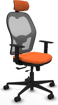 Piqueras y Crespo Ergonomischer Computerstuhl mit 1D-Armen, h&ouml;henverstellbare Lendenwirbelst&uuml;tze und h&ouml;henverstellbares Kopfteil, Grau/Orange