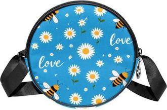 Generic Sac &agrave; bandouli&egrave;re rond pour femme, motif abeilles, marguerites, petit sac &agrave; bandouli&egrave;re avec fermeture &eacute;clair, bretelles r&eacute;glables, sac &agrave; main rond d&eacute;