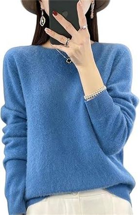 Generic Pull 100 % cachemire pour femme, pull tricot&eacute; doux et chaud &agrave; col rond pour lautomne et lhiver 2025, bleu, XXL