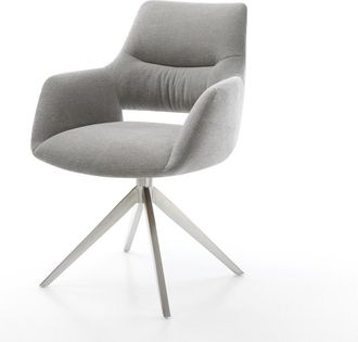 DELIFE Drehstuhl Yago-Flex mit Armlehnen Strukturstoff Soft Grau Kreuzgestell breit Edelstahl 360&deg; drehbar Wippfunktion Taschenfederkern, Esszimmerst&uuml;hle