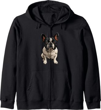 Whyitsme Design Schwarz-wei&szlig;e Piebald-Illustration Franz&ouml;sische Bulldogge Kapuzenjacke