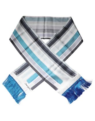 Dolce & Gabbana Mens Multicolor Stripes Silk Fringes Neck Foulard Scarf