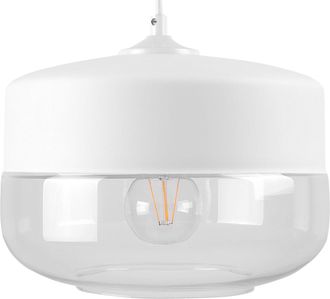 Beliani Industrielle Pendelleuchte doppelter Lampenschirm Glas/Metall wei&szlig; Murray