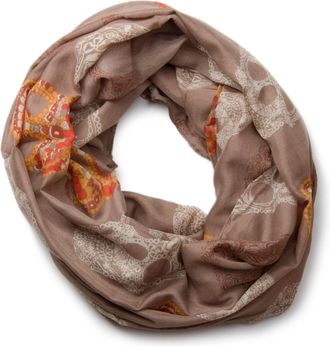 styleBREAKER Loop Schlauchschal im Mexico Style mit Totenkopf Skull Muster, Schal, Tuch, Damen 01018055, Farbe:Beige