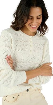Damart Pull Maille Ajour&eacute;e Thermolactyl, Femme, Col Tunisien, Blanc Cass&eacute;, 46/48