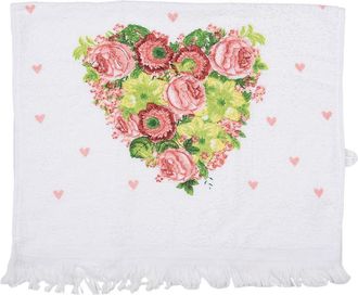 Clayre & Eef Gästehandtuch 40x66 cm Weiß Rosa Baumwolle Rechteck Herz