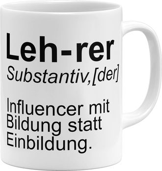 OM3 lustige Lehrer Kaffee-Tasse mit Spruch Influencer - Keramik Becher - 11oz 325ml - Beidseitig Bedruckt - Weiss