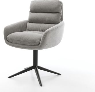 DELIFE Drehstuhl Abelia-Flex mit Armlehnen Strukturstoff Soft Grau Fußkreuz Schwarz 360° drehbar Wippfunktion, Esszimmerstühle