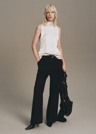 Mango Blouse satin&eacute;e col roul&eacute; &eacute;cru - Femme - S - MANGO