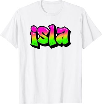 BDAZ Isla Graffiti Personalisierter Name Gr&uuml;n Rosa Frauen M&auml;dchen T-Shirt
