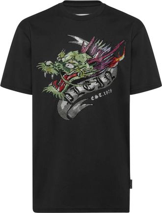 Philipp Plein Homme, Tops, Noir, Taille: L T-Shirt Col Rond Tattoo