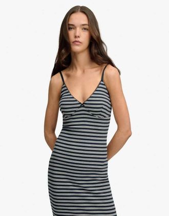 Superdry Robe longue en jersey c&ocirc;tel&eacute; &agrave; rayures - Bleu marine &eacute;clipse