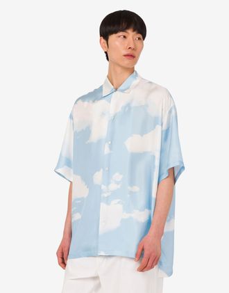 Moschino Chemise en serg&eacute; de soie Archive Clouds - Bleu