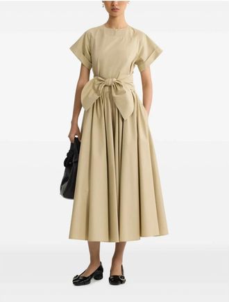 Patou Femme, Robes, Beige, Taille: 42 FR Robe Midi en Coton Fronc&eacute;