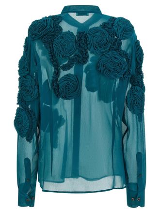 Dries Van Noten 3D Floral Appliqu&eacute; Shirt - Teal
