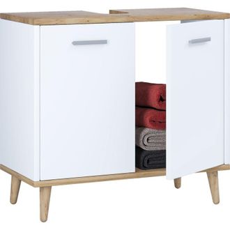 VCM Mobilier de badge : sous-armoire de lavage Landos H. 56 x L. 60 x P. 28 cm Blanc/Hong Eiche