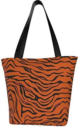 AOOEDM Tiger Stripe Animal Sac d&eacute;picerie r&eacute;utilisable Sac &agrave; provisions Sac &agrave; bandouli&egrave;re d&eacute;contract&eacute; Sac &agrave; main pour hommes Femmes Sac de march&eacute; ECO Sac de p