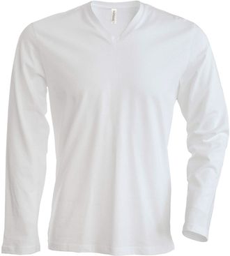 Kariban Herren Langarmshirt mit V-Ausschnitt bis Gr&ouml;&szlig;e 4XL / White, 3XL