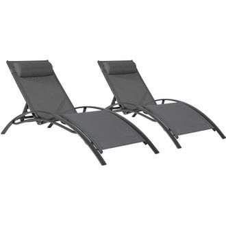Happy Garden Happy Garden - Lot de 2 transats galapagos en textil&egrave;ne gris - aluminium gris anthracite
