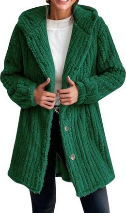 Generic Vestes dhiver pour femmes 2026 - Veste chaude boutonn&eacute;e en polaire douce &agrave; capuche - Manches longues - Mode d&eacute;contract&eacute;e - Sans poche, Vert, M