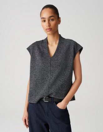 OPUS Sweatshirt GAPLA in Tweed Optik leicht elastischer Stoff, Schlitze in den Seiten, Salz-Pfeffer-Optik