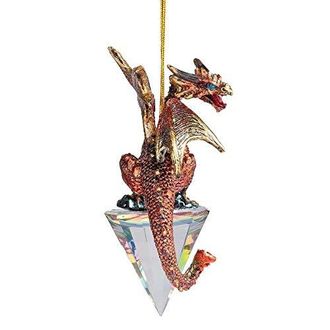 Design Toscano Diamantdrache 2019 Gothic Holiday Ornament - Schmuck, Harz, Hängend, Weihnachten, Gothic, Rot