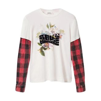 Desigual Bedrucktes Langarm Damen T-Shirt - - Tops - Damen - Wei&szlig; - L