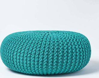 Homescapes Pouf Strickpouf rundes Bodenkissen, Sitzpouf 70 x 23 cm, gepolsterter Sitzhocker, Sitzpuff/Puff mit grob gestricktem Bezug aus 100% Baumwolle, Strickp