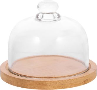 DOITOOL 1 Set Glasglocke mit Holzsockel, Mini-Kuchenst&auml;nder, Glasglocke, Glasglocke, Glasabdeckung f&uuml;r Dessert, K&auml;se, S&uuml;&szlig;igkeiten, Pflanzen, Sukkulenten