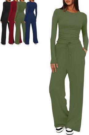 Generic Ensemble d&eacute;contract&eacute; pour femme T-shirt fronc&eacute; et pantalon &agrave; cordon de serrage, b, XXL