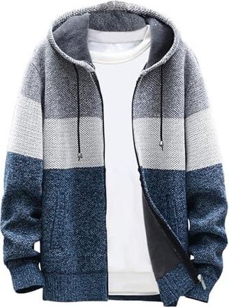Generic Cardigan &agrave; manches longues pour homme avec col en crochet ray&eacute; pour lautomne et lhiver 2024, B-594 Bleu roi, XL