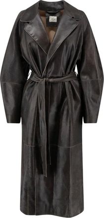 Alysi Femme, Manteaux, Brun, Taille: 38 FR Cappotto Heavy Leather Lungo