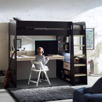 Julian Bowen Blaze Gaming Highsleeper-Bett, Schwarz und helles Holz, Engineered, Einzelbett