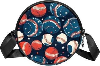 Generic Petit sac &agrave; bandouli&egrave;re Circle pour femme, motif &eacute;toile de baseball, sac &agrave; dos avec fermeture &eacute;clair, bretelles r&eacute;glables, sac &agrave; main rond d&eacute;contract&eacute;