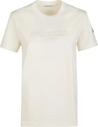 Moncler Femme, Tops, Beige, Taille: 42 FR Logo T-Shirt