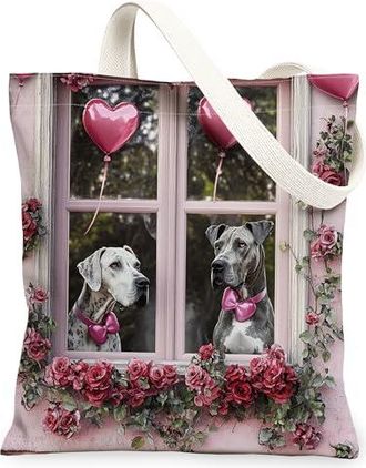 Generic Sac fourre-tout en toile r&eacute;utilisable pour la Saint-Valentin Motif dogue allemand 33 x 38 cm