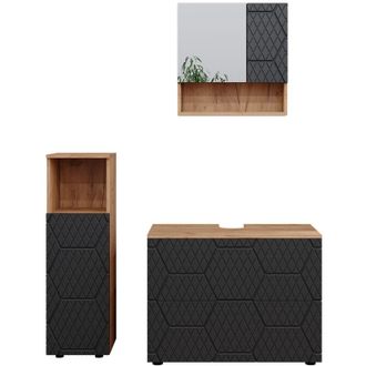 Vicco Badm&ouml;bel-Set Irma, Anthrazit gestreift, 3 Teile, mit Midischrank