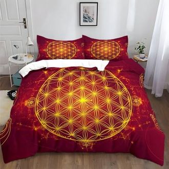 Generic Fleur Rouge De Vie Parure de Lit 220x240 cm Rouge Housse de Couette Imprimé Microfibre Confortable Ensemble de Literie avec Fermeture Éclair et 2 Taie