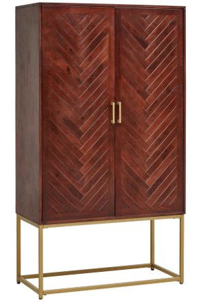 MID.YOU Mid.you Highboard, Gold, Walnuss, Metall, Mangoholz, vollmassiv, Struktur, 2 F&auml;cher, 90x160x40 cm, stehend, Holzm&ouml;bel, Kleinm&ouml;bel Holz, Holzkommoden, 