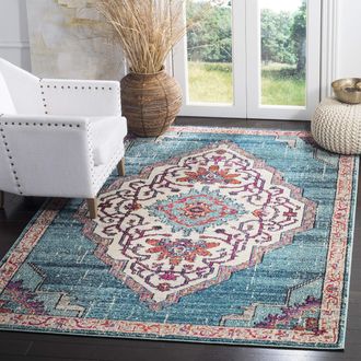 Safavieh Boho Teppich für Wohnzimmer, Esszimmer, Schlafzimmer - Monaco Collection, Kurzer Flor, Blau und Multi, 155 X 231 cm