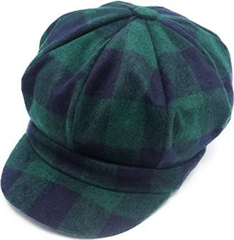 ZLYC Casquette Gatsby Cabbie à visière 8 panneaux pour femme, Plaid vert foncé, Taille unique