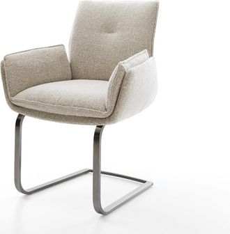 DELIFE Freischwinger Nela-Flex Webstoff Soft Beige Freischwinger flach Graphit, Esszimmerst&uuml;hle