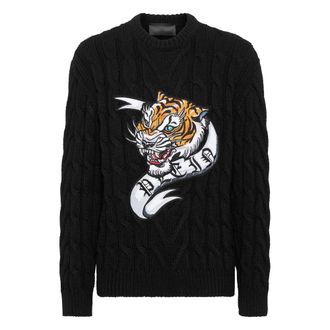 Philipp Plein Homme, Pulls, Noir, Taille: 3XL Wool Blend Roundneck Tattoo