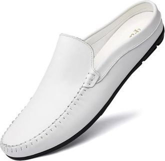 Generic Mules &agrave; enfiler en cuir faites &agrave; la main pour homme - Confortables et souples - Dos nu - Pour l&eacute;t&eacute;, la marche, la conduite, blanc, 39 1/3 EU