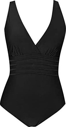Generic Maillot Transbronzant Maillot De Bain Ventre Plat De Bain Couleur Unie pour Femmes Contrôle du Ventre Sexy Robe (Black, S)