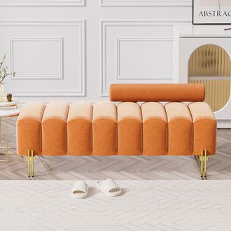 Generic 52,2 Smaragdgrünes Samt-Sofa Mit Verstellbarer Rückenlehne Und Goldenen Beinen - Modernes Minisofa for Kleine Räume(Orange)